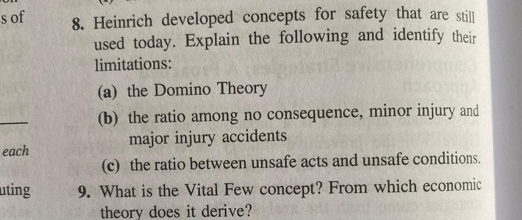 Solved 8. Heinrich developed concepts for safety that are | Chegg.com