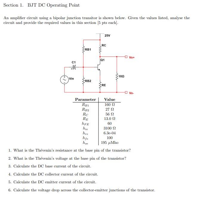 Solved Section 1. BJT DC Operating Point An amplifier | Chegg.com