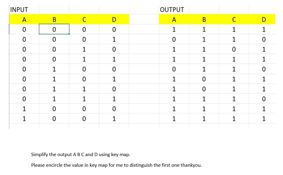 Simplify the output ABC and D using key map. Please | Chegg.com