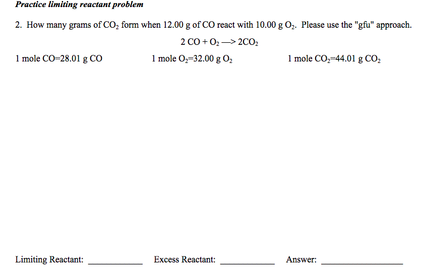 Solved Practice limiting reactant problem 2. How many grams | Chegg.com