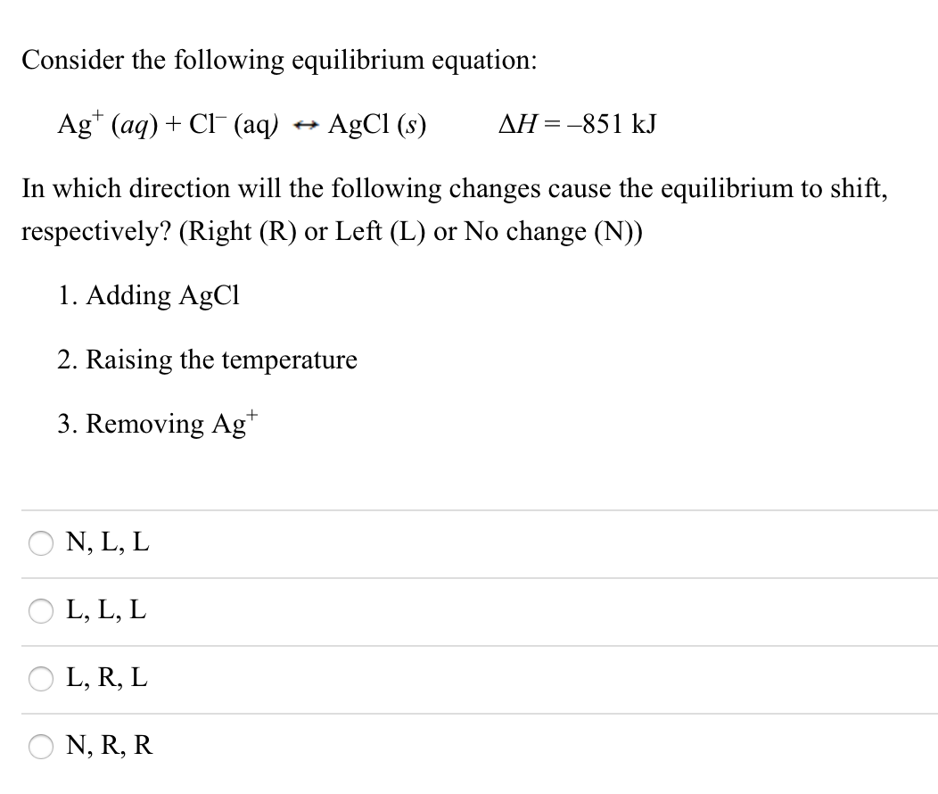Solved Consider the following equilibrium equation: Ag+ (aq) | Chegg.com