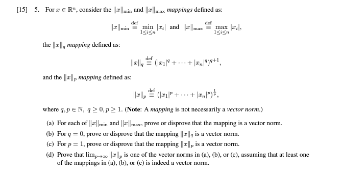 Solved 15] 5. For x∈Rn, consider the ∥x∥min and ∥x∥max | Chegg.com