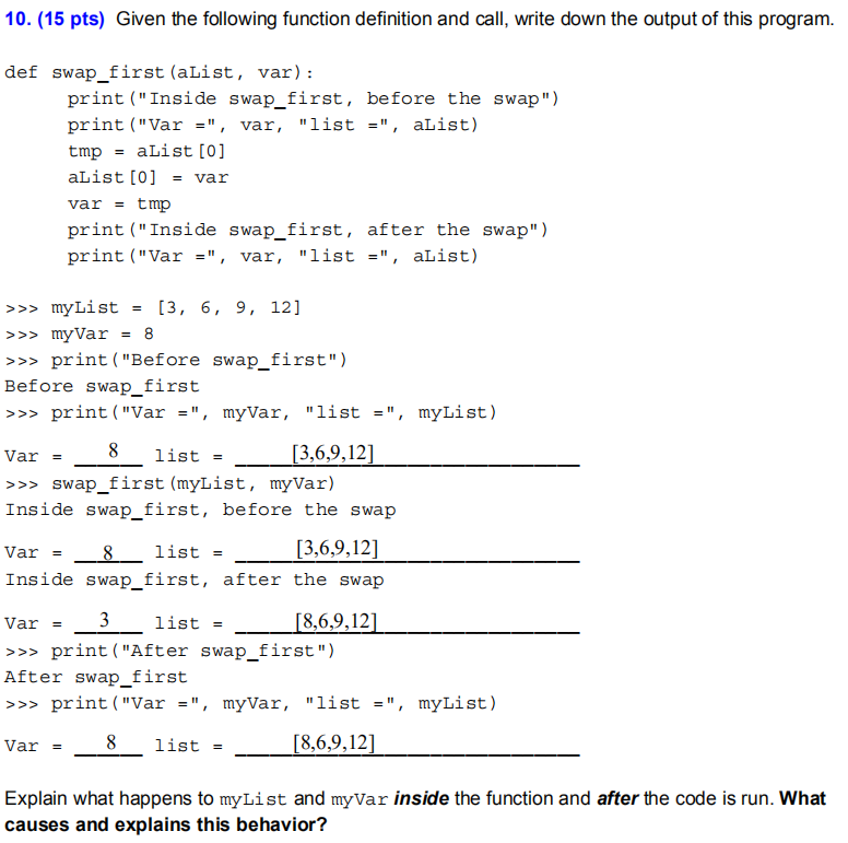 Solved 10 15 Pts Given The Following Function Definition