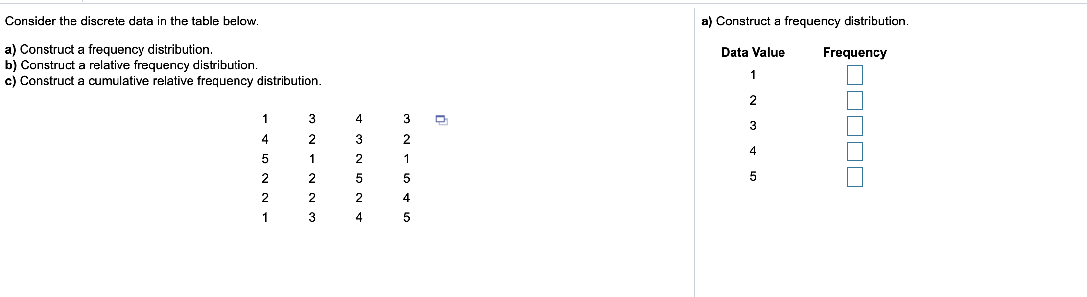 Solved Consider the discrete data in the table below. a) | Chegg.com