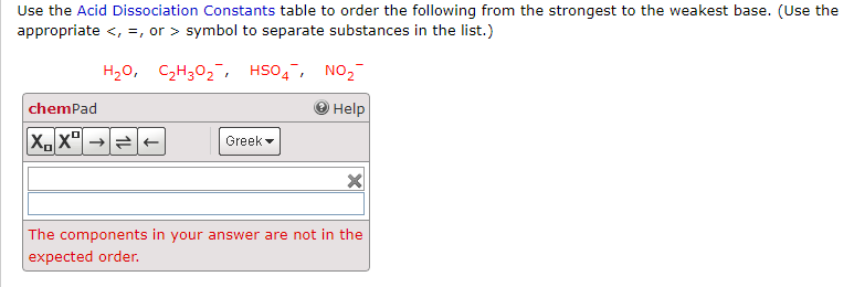 Solved Use the Acid Dissociation Constants table to order | Chegg.com