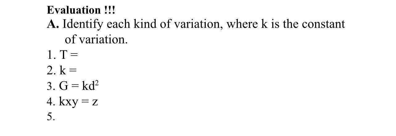 Solved Evaluation !!! A. Identify each kind of variation, | Chegg.com