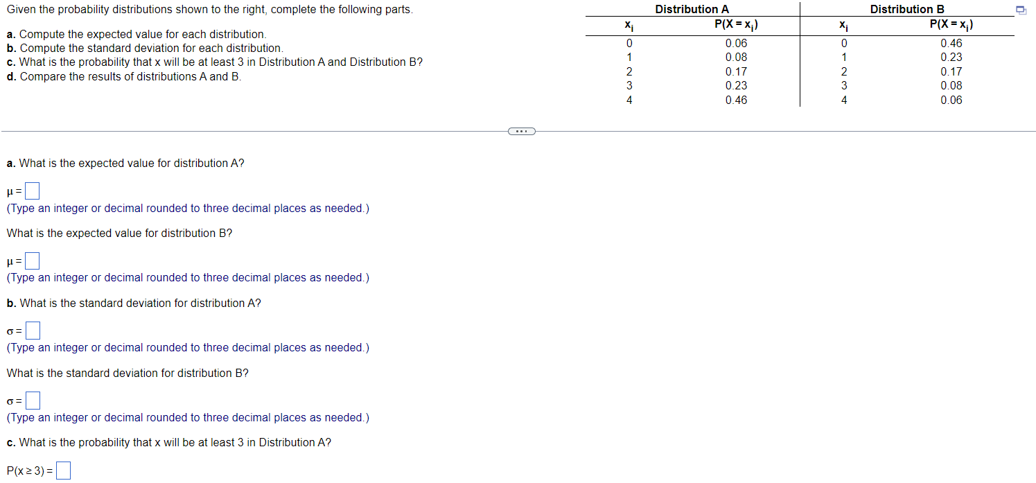 Solved Given the probability distributions shown to the | Chegg.com