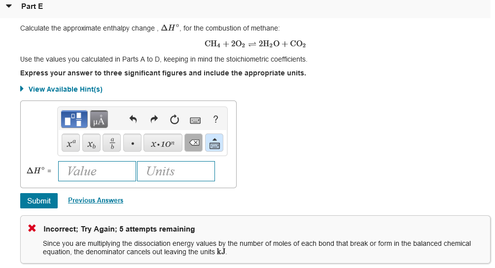 Solved Part E Calculate the approximate enthalpy change, | Chegg.com