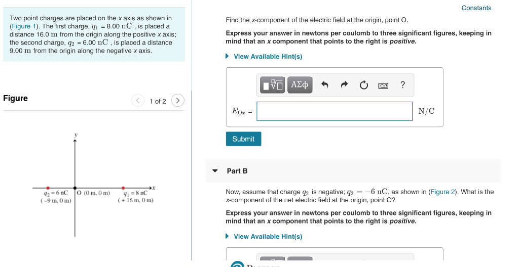 Solved Constants Find the x-component of the electric field | Chegg.com