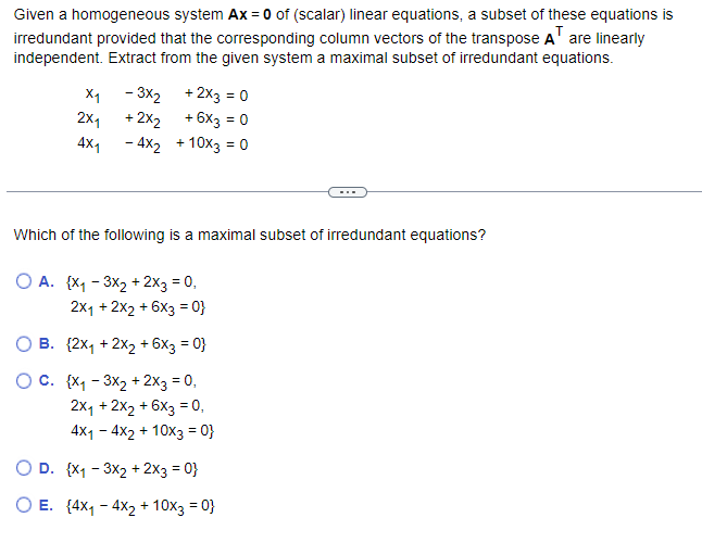 Solved Given a homogeneous system Ax=0 of (scalar) linear | Chegg.com