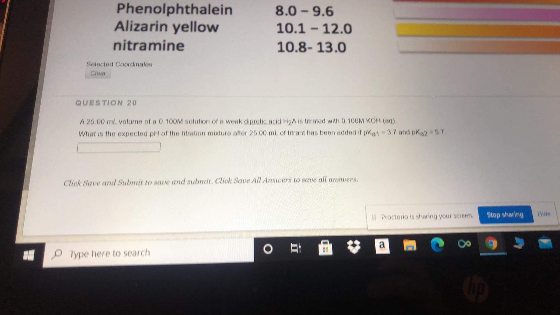 Solved Phenolphthalein Alizarin yellow nitramine 8.0 - 9.6 | Chegg.com
