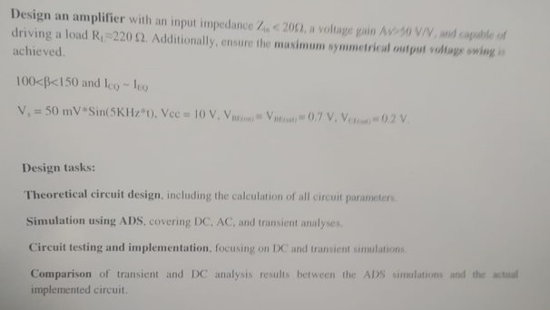 Solved Design an ﻿amplifier with an ﻿input impedance | Chegg.com