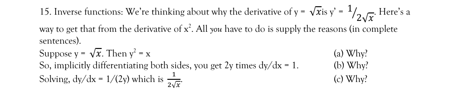 Solved 15. Inverse functions: We're thinking about why the | Chegg.com