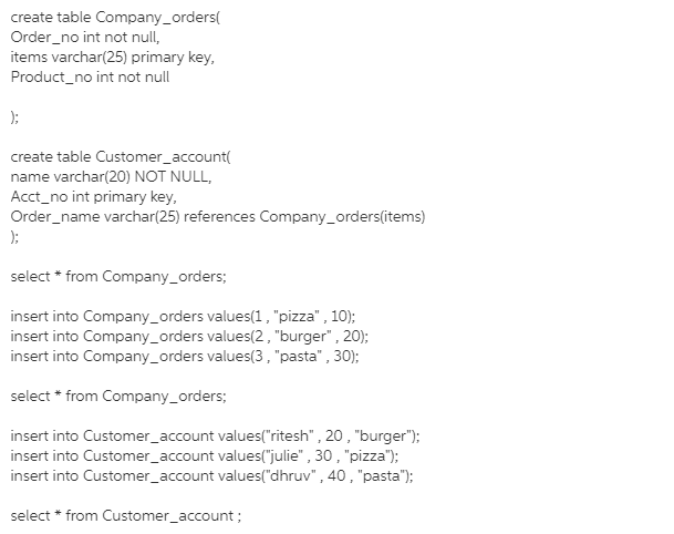 Solved Use the two tables, customer account, company orders, | Chegg.com