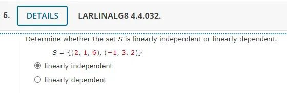 Solved Determine whether the set S is linearly independent | Chegg.com