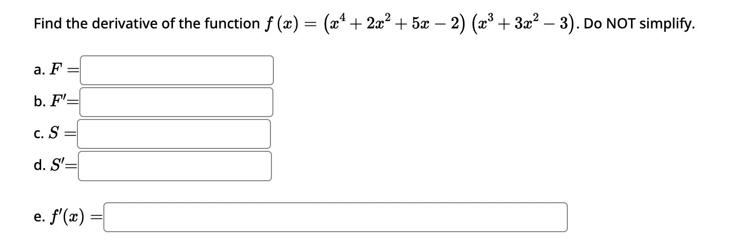 Solved Find the derivative of the function f(x)=7x+6. | Chegg.com