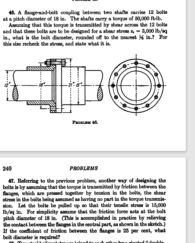Solved 46. A flange-and-bolt coupling between two shafts | Chegg.com