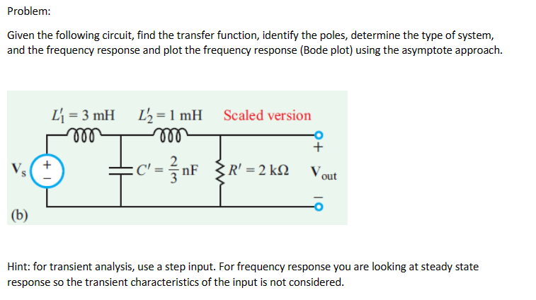 Solved Problem: Given the following circuit, find the | Chegg.com