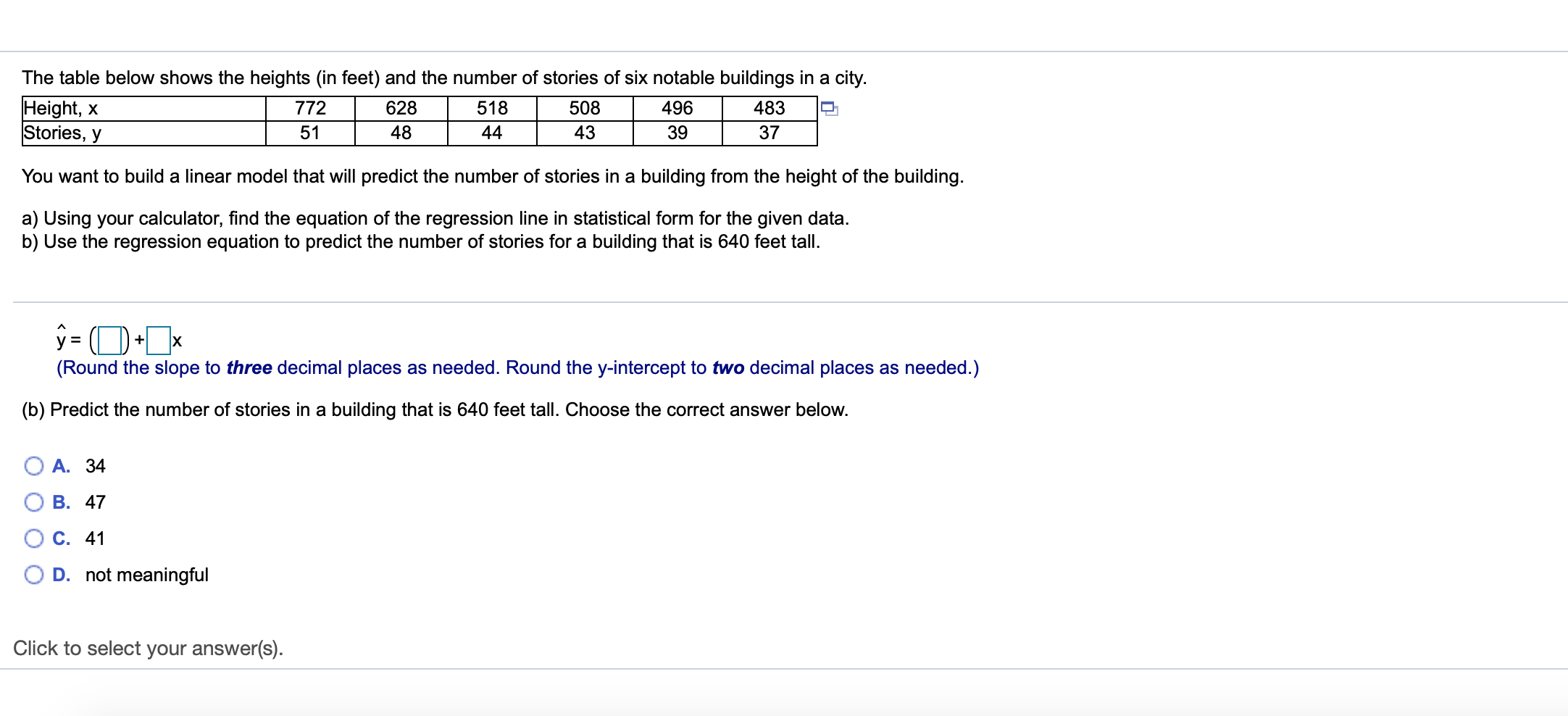 Solved The table below shows the heights (in feet) and the | Chegg.com