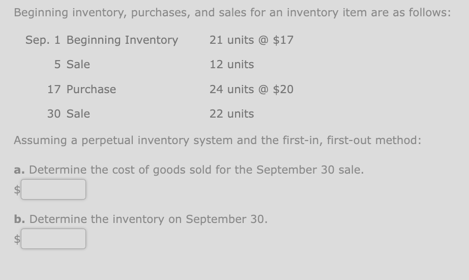 Solved Beginning inventory, purchases, and sales for an | Chegg.com