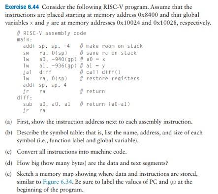 Solved Exercise 6.44 Consider the following RISC-V program. | Chegg.com