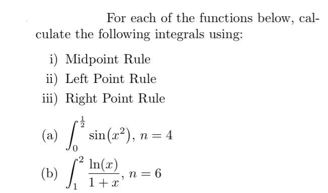 Solved For each of the functions below, calculate the | Chegg.com