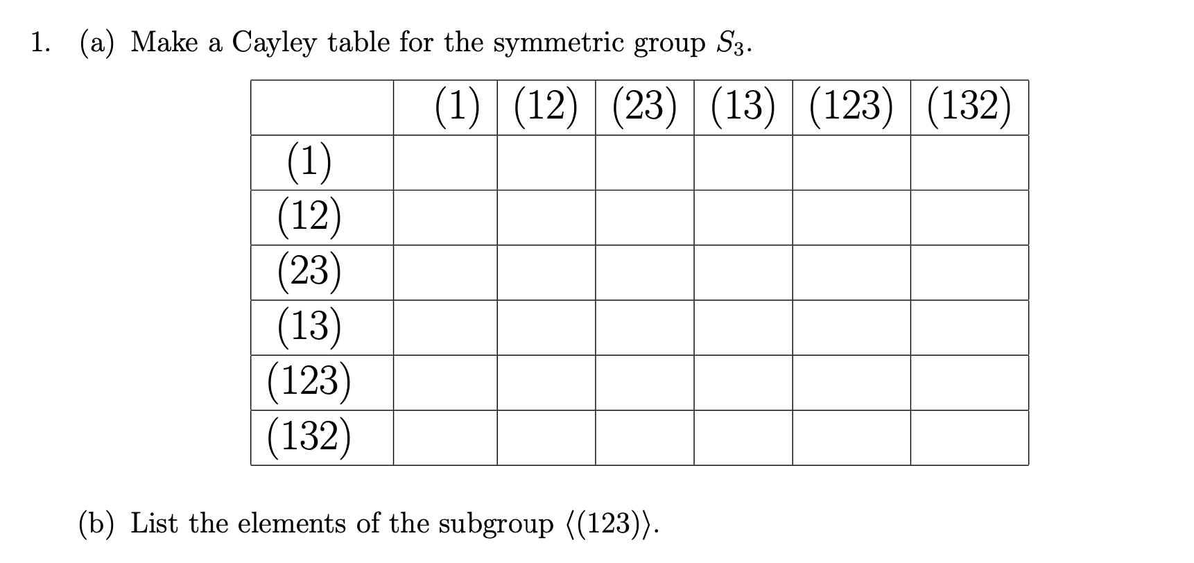 Solved 1. (a) Make a Cayley table for the symmetric group | Chegg.com
