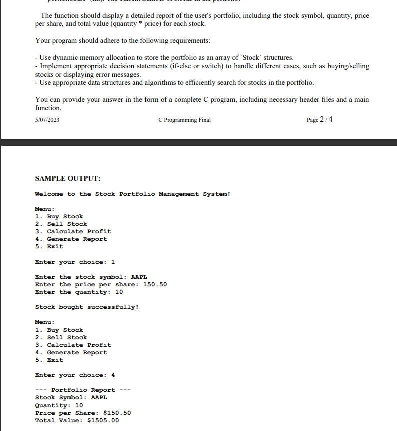Solved **Scenario: Stock Portfolio Management** You have | Chegg.com