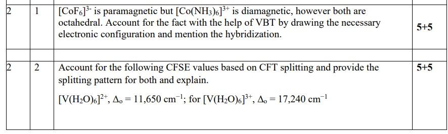 Solved 112 2 1 [CoF6]³ is paramagnetic but [Co(NH3)6]³+ is | Chegg.com