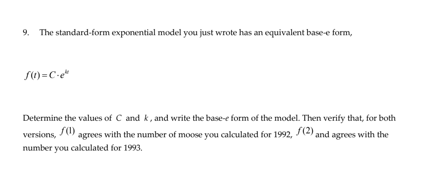 9. The standard-form exponential model you just wrote | Chegg.com