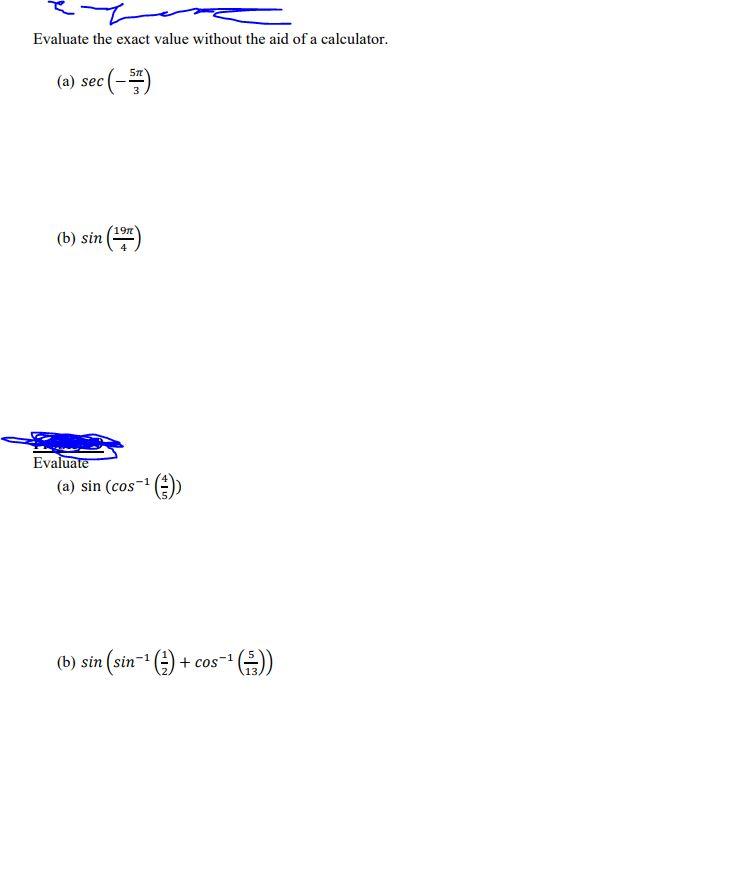 Solved Evaluate the exact value without the aid of a | Chegg.com