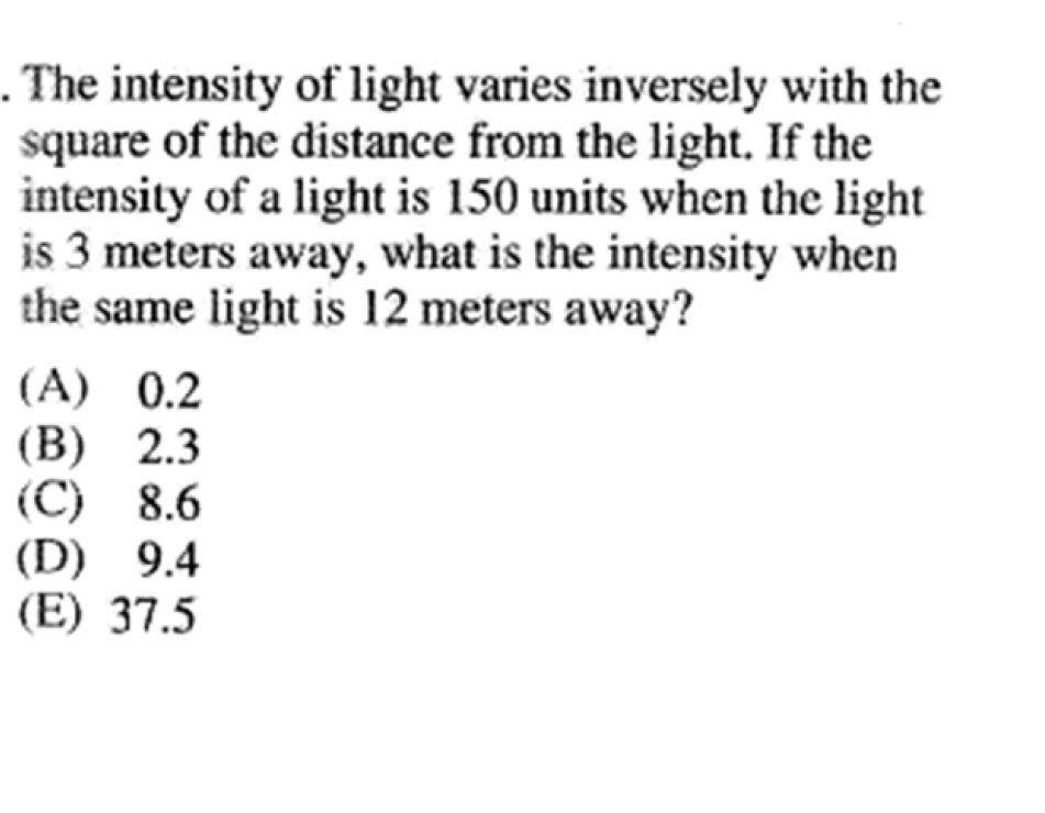 Solved . The intensity of light varies inversely with the | Chegg.com