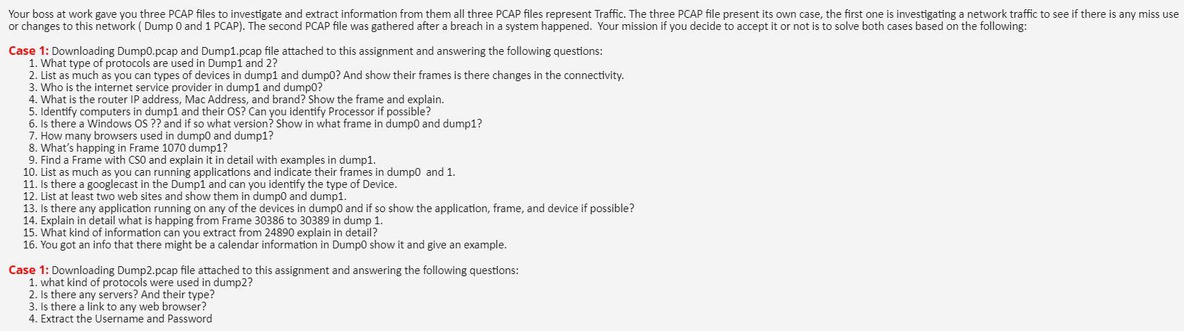 Your boss at work gave you three PCAP files to | Chegg.com