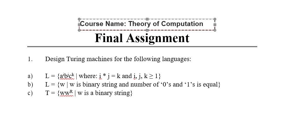 Solved Course Name: Theory of Computation Final Assignment | Chegg.com