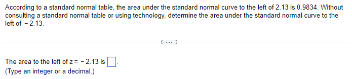 Solved According to a standard normal table, the area under | Chegg.com