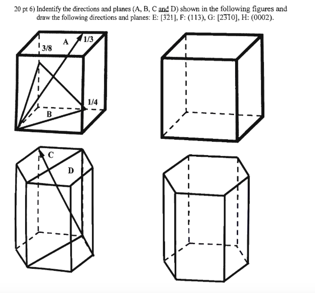 Solved 20 pt 6) Indentify the directions and planes (A, B, C | Chegg.com