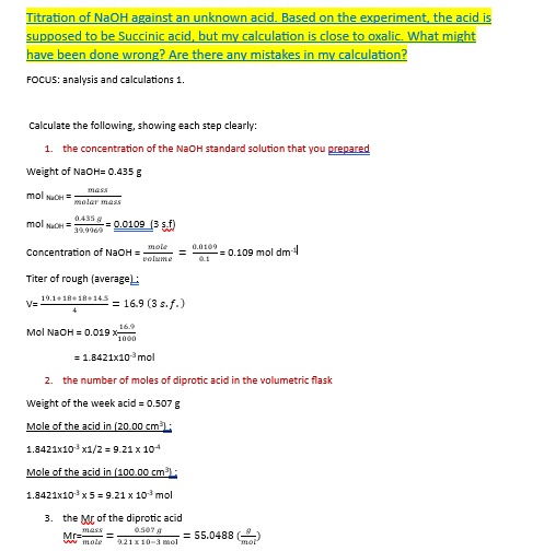 Solved Titration of NaOH against an unknown acid. Based on | Chegg.com