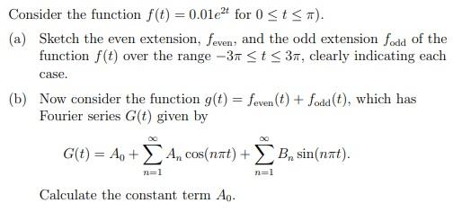 Solved Consider the function f(t)=0.01e2t for 0≤t≤π). (a) | Chegg.com