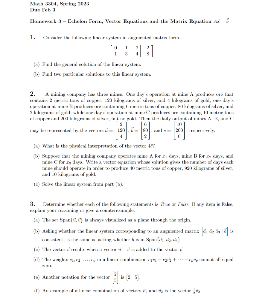 Solved Math 3304, Spring 2023 Due Feb 3 Homework 3 - Echelon | Chegg.com