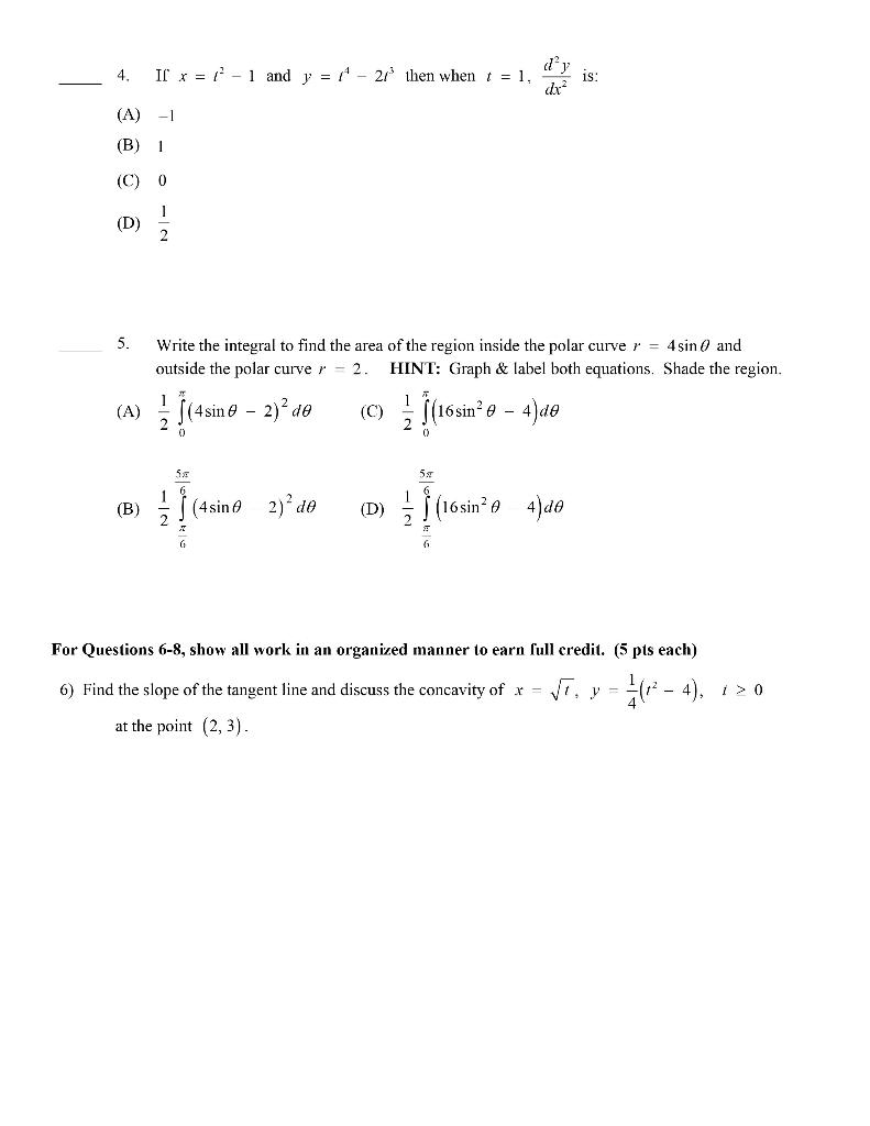 NAME: BC CALCULUS WITH MR. HAEBERLE Test (Polar, | Chegg.com