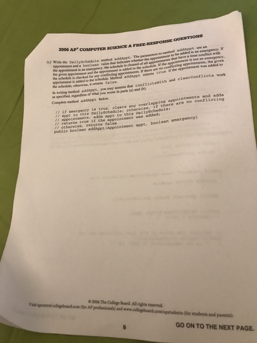Solved ONS 2006 AP cOMPUTER SCIENCE A FREE-RESPONSE O | Chegg.com