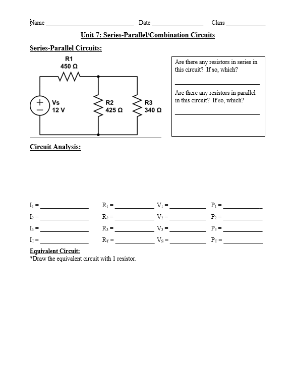 Solved Name Date Class Unit 7: Series-Parallel/Combination | Chegg.com