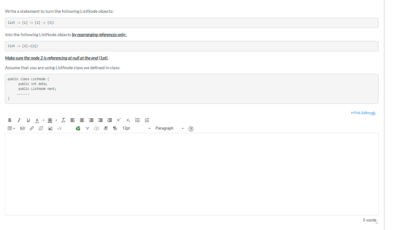 Solved Write a statement to turn the following ListNode | Chegg.com