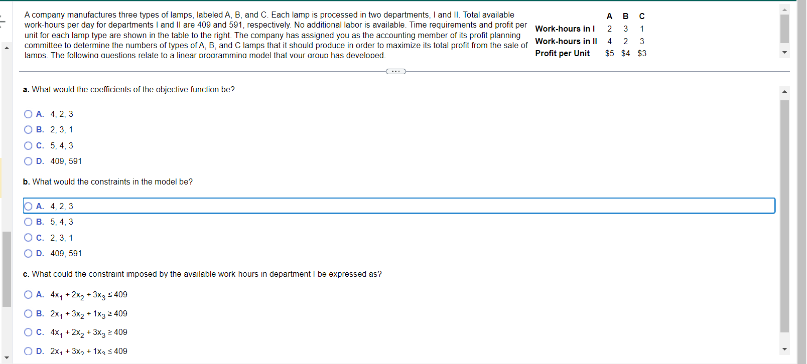 Solved A company manufactures three types of lamps, labeled | Chegg.com