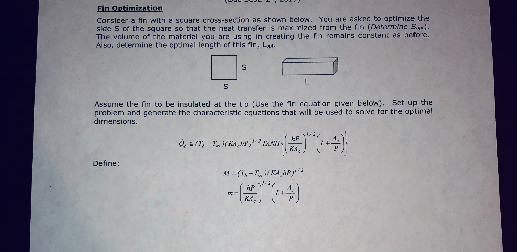 (DUCJCPL Fin Optimization Consider a fin with a | Chegg.com