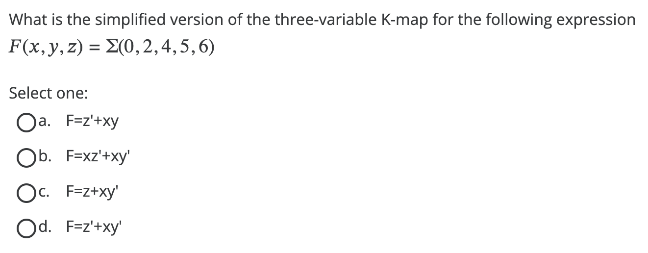 Solved What is the simplified version of the three-variable | Chegg.com