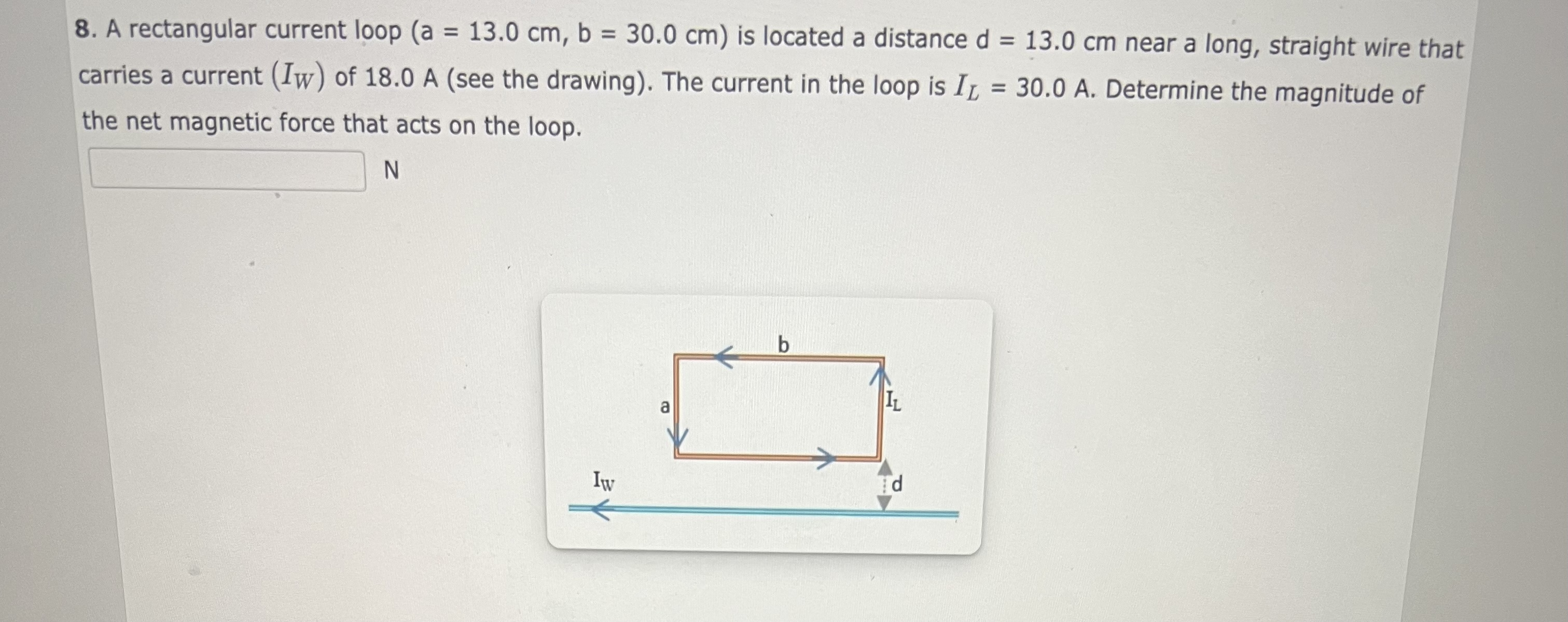 Solved A rectangular current loop (a=13.0cm,b=30.0cm) ﻿is | Chegg.com