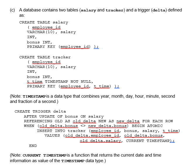 Solved (c) A database contains two tables (salary and | Chegg.com