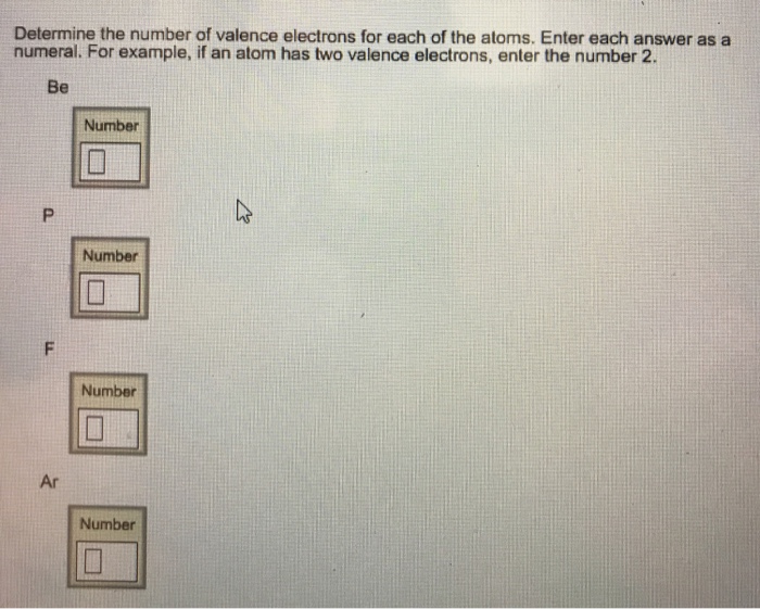 Solved Determine the number of valence electrons for each of | Chegg.com
