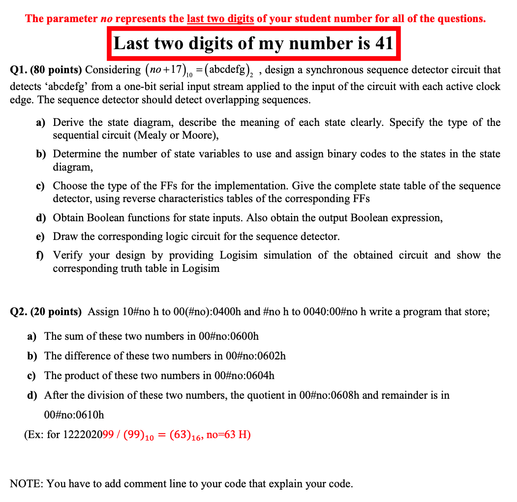 Solved The parameter no represents the last two digits of | Chegg.com